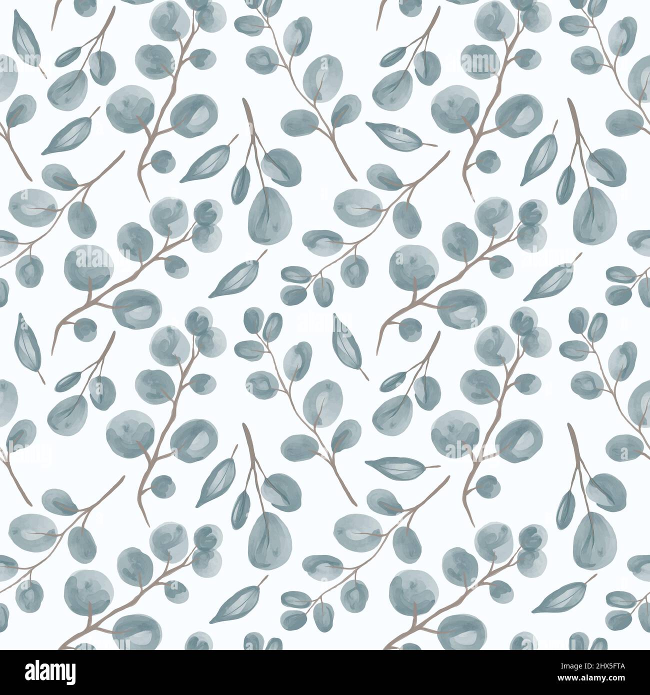 Eucalyptus floral watercolor seamless pattern. Vector illustration tropical greenery branches ...