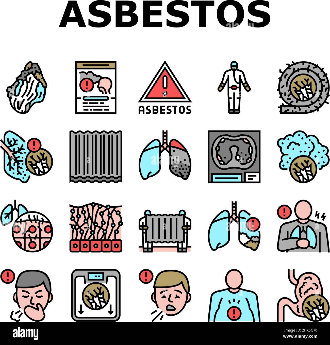 Asbestos Material And Problem Icons Set Vector Stock Vector Image & Art ...