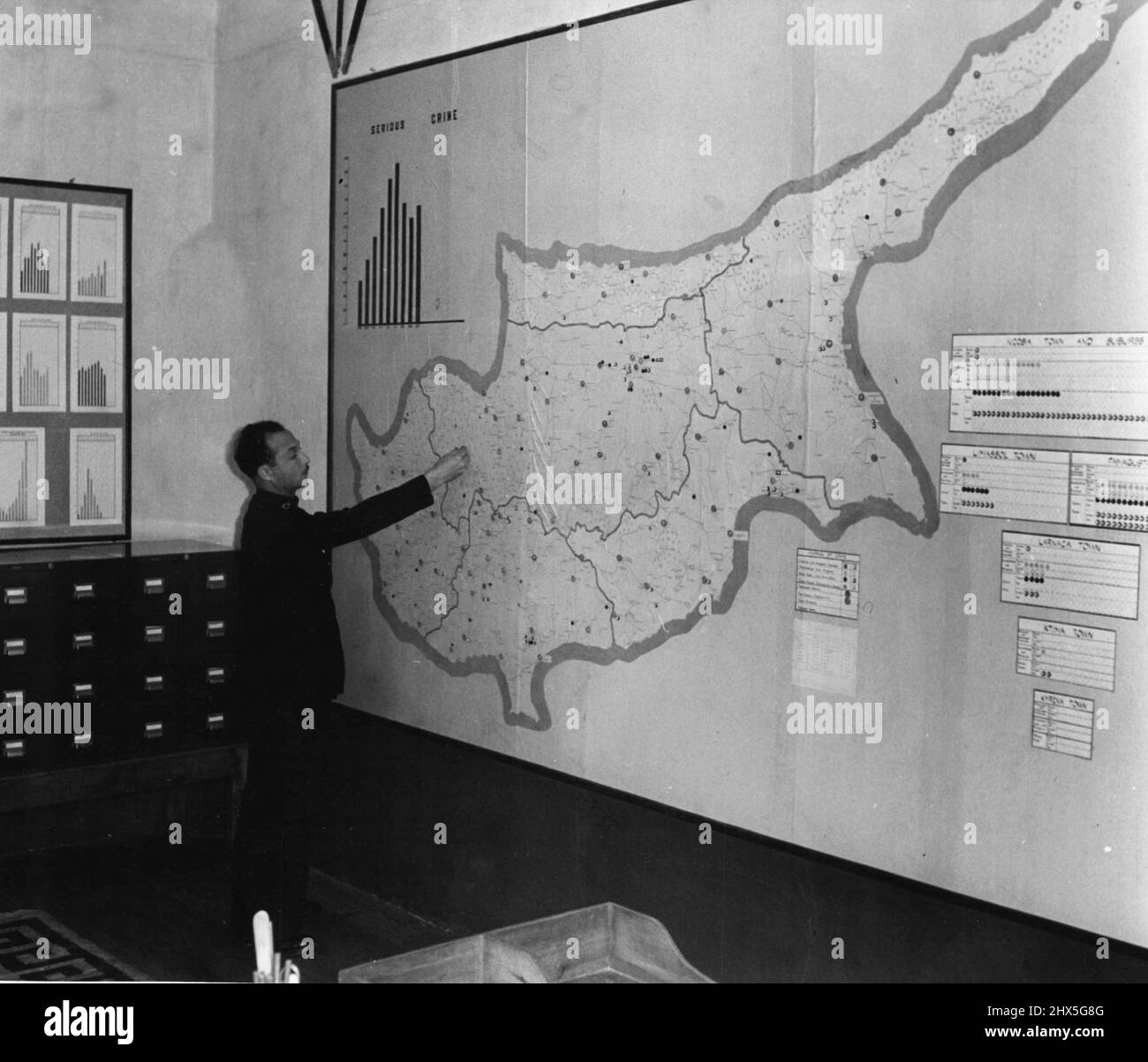 Cyprus Police. The map room at Police H.Q. in Nicosia. January 1, 1951 ...