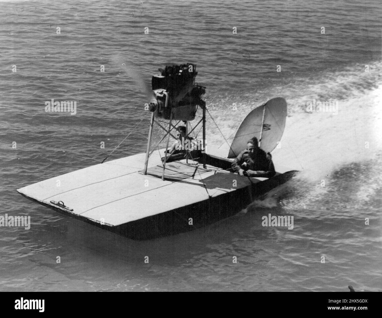 Powered by an aeroplane engine, this hydroplane attains a speed of more ...
