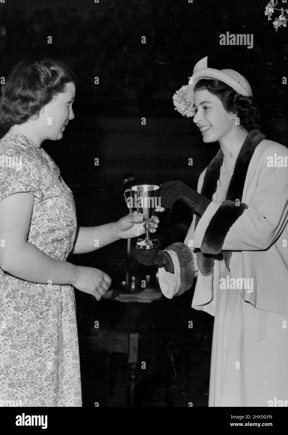 Prize For Farming -- Princess Elizabeth Presenting the Cup to Pat ...