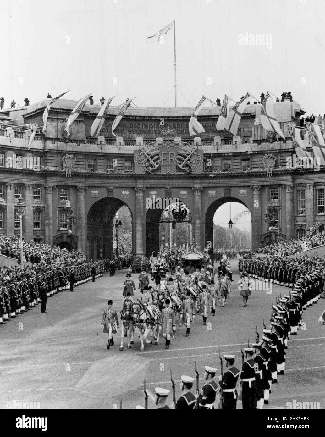 The Queen Passes Trafalgar Square. Photographed from the King Charles ...