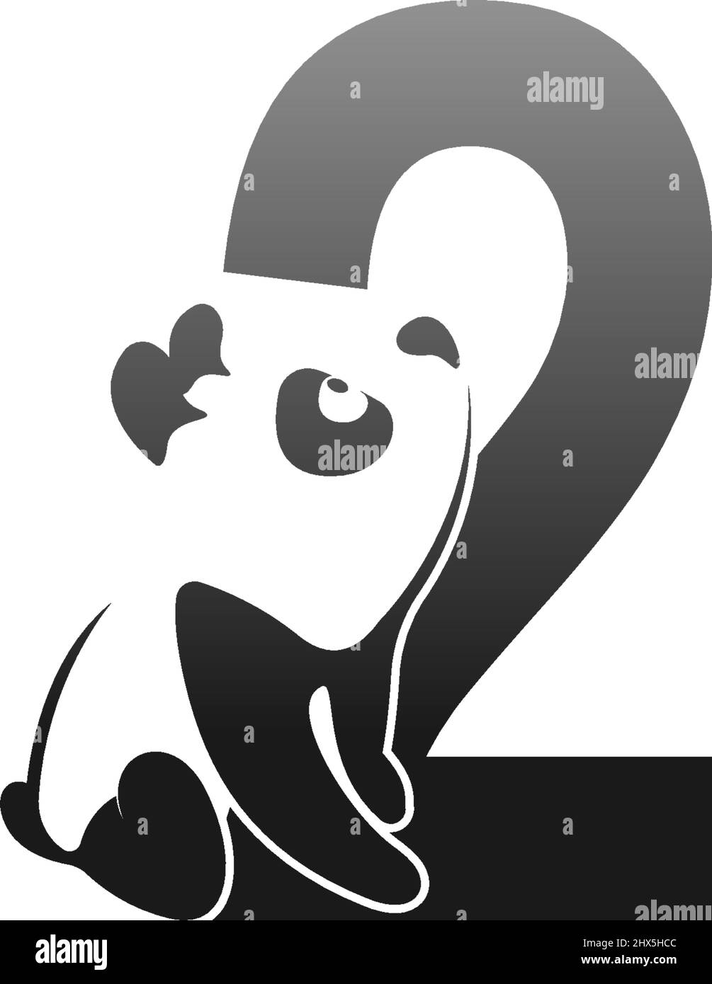Panda animal illustration looking at the number 2 icon template Stock ...