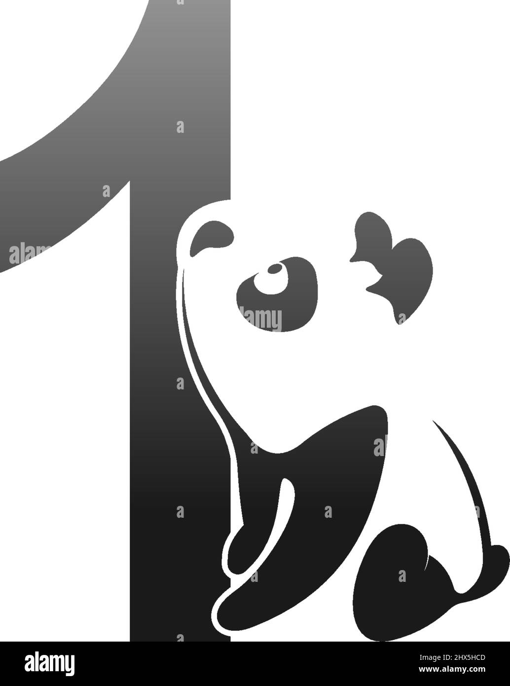 Panda animal illustration looking at the number 1 icon template Stock ...