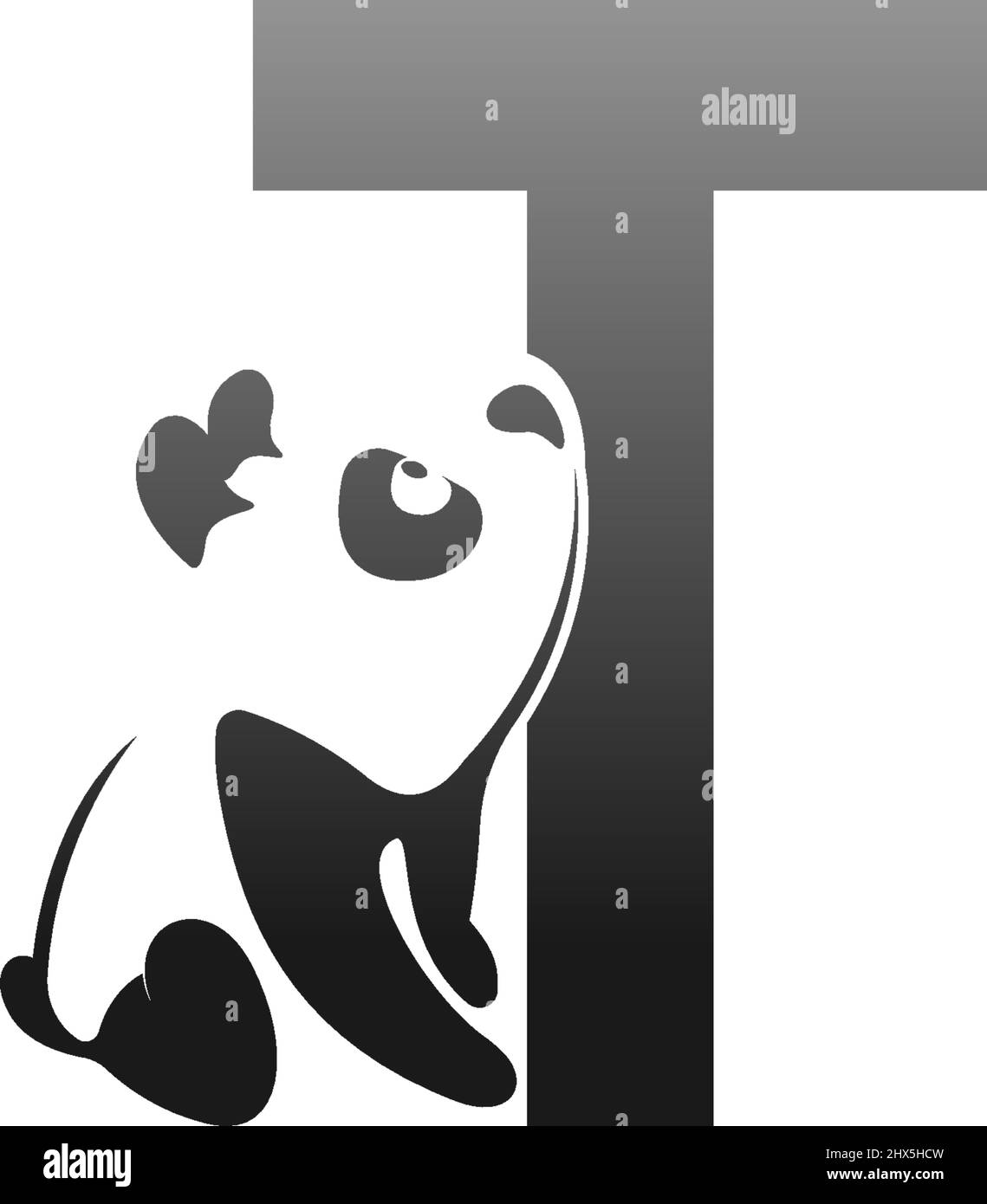 Panda animal illustration looking at the letter T icon template Stock ...