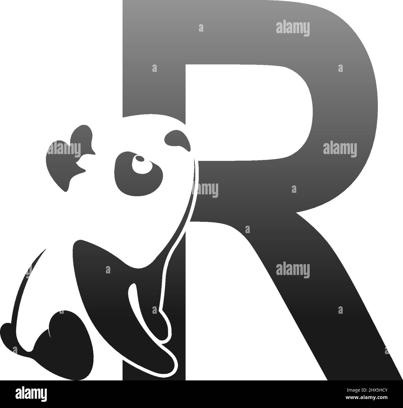 Panda animal illustration looking at the letter R icon template Stock ...