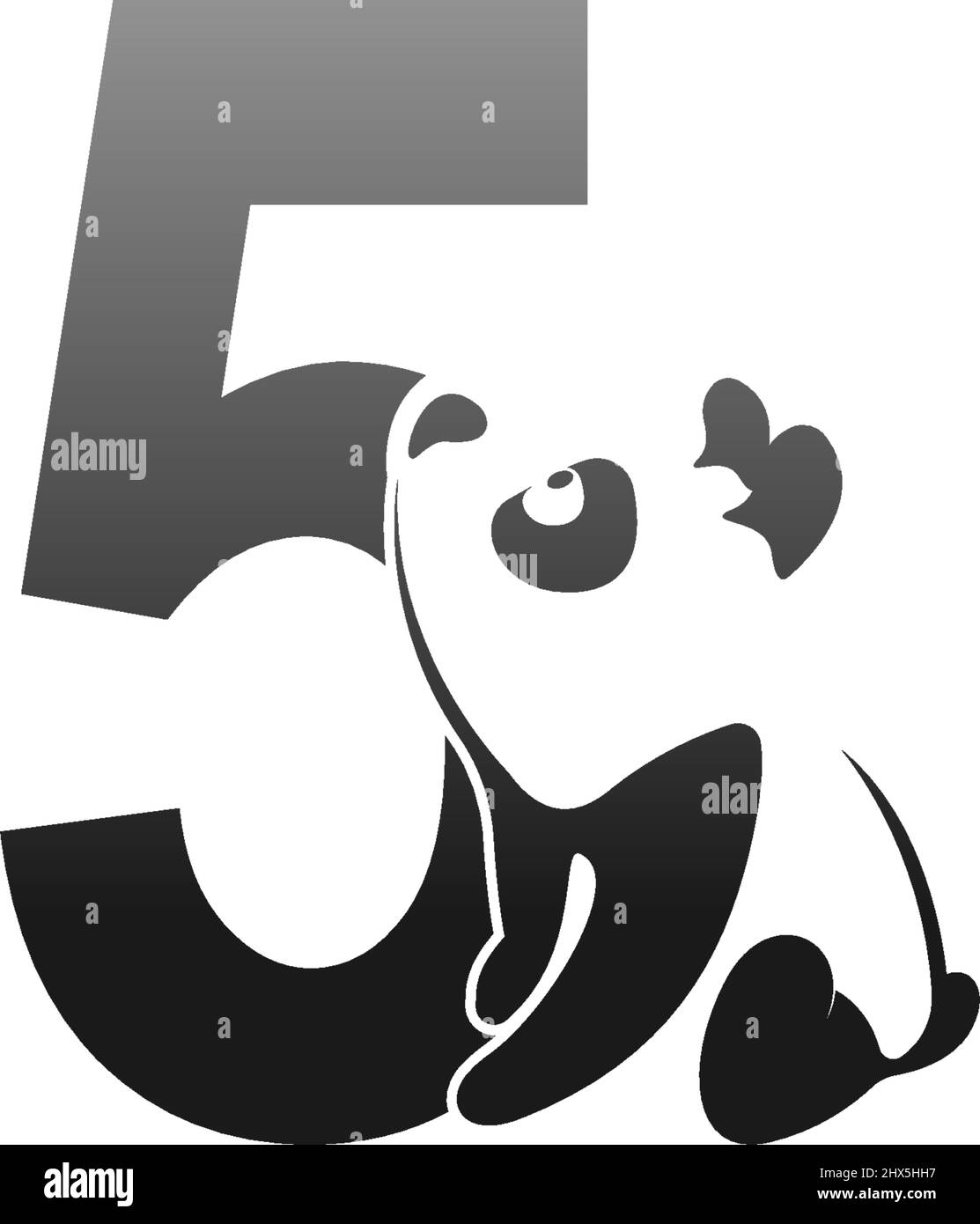 Panda animal illustration looking at the number 5 icon template Stock ...
