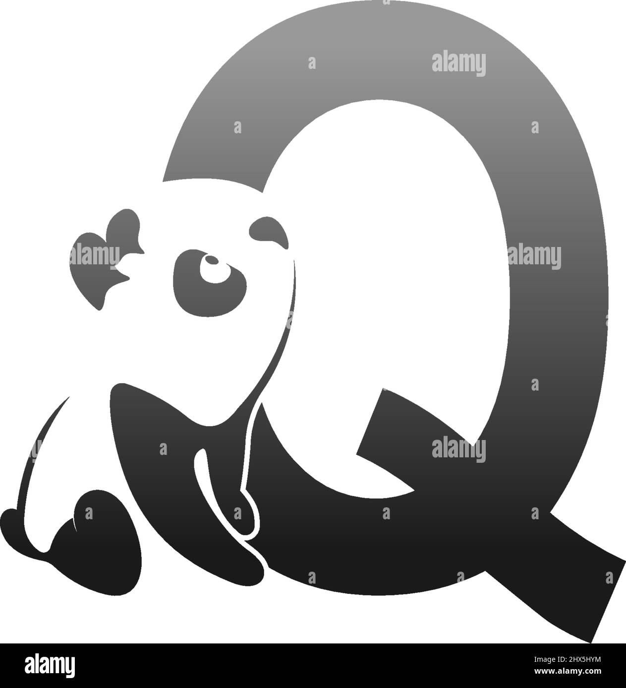 Panda animal illustration looking at the letter Q icon template Stock ...