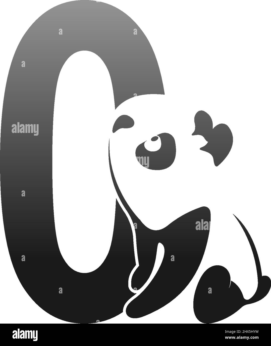 Panda animal illustration looking at the number zero icon template ...
