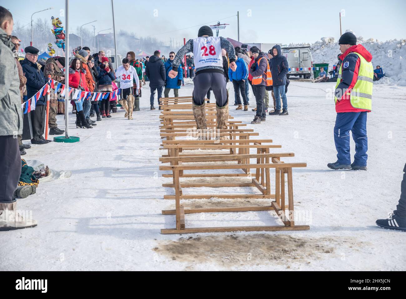Sled jumping competition at Reindeer Herders Festival in Salekhard ...