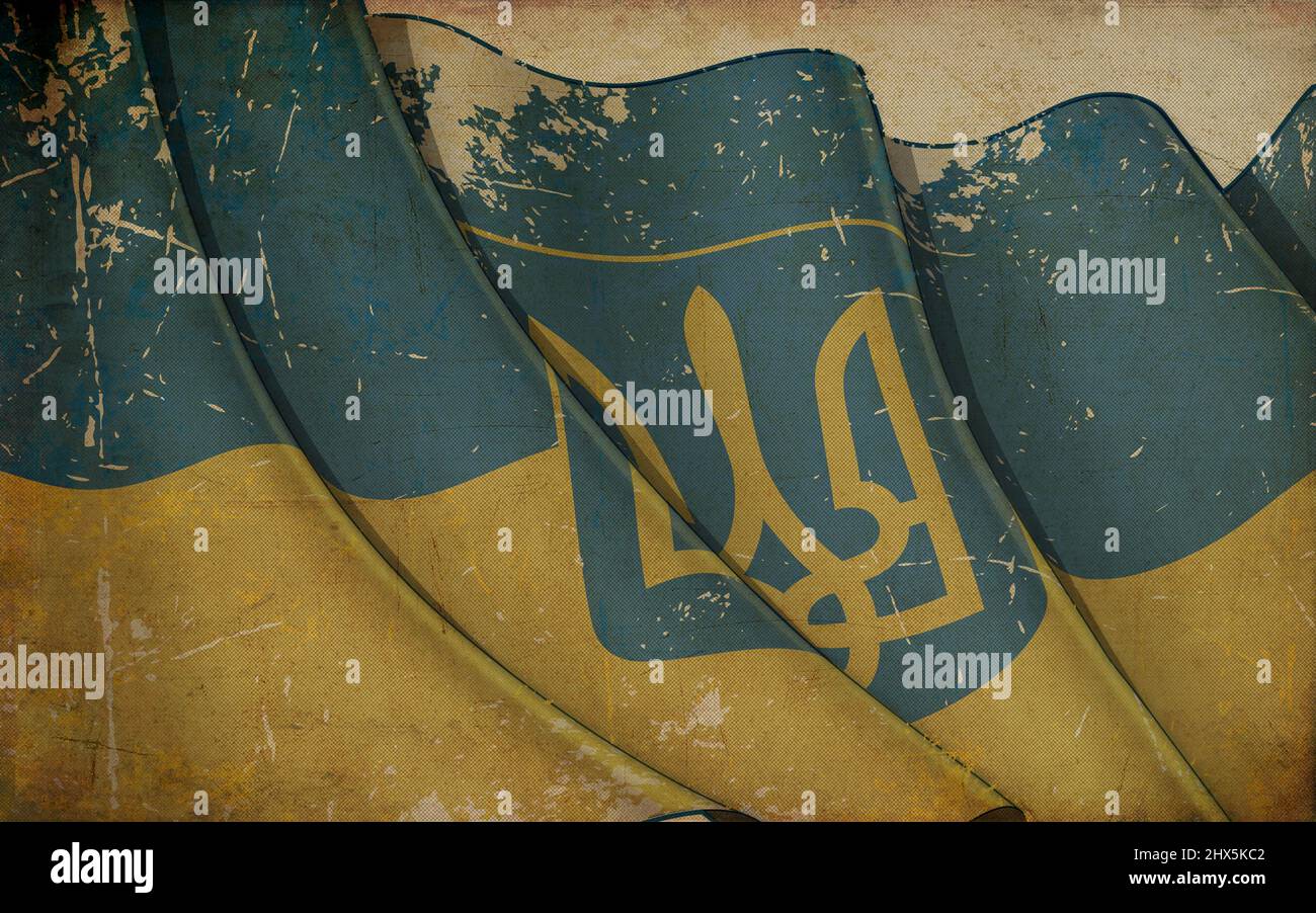 Background illustration of an old paper with a print of a waving State ...