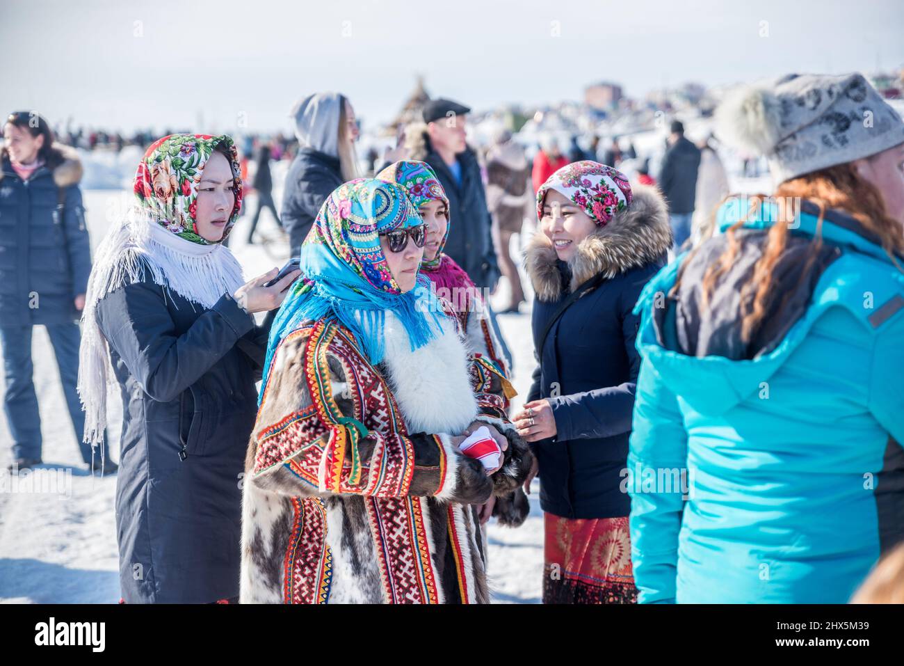 Group od Nenets women at Reindeer Herders Festival in Salekhard, Yamalo ...