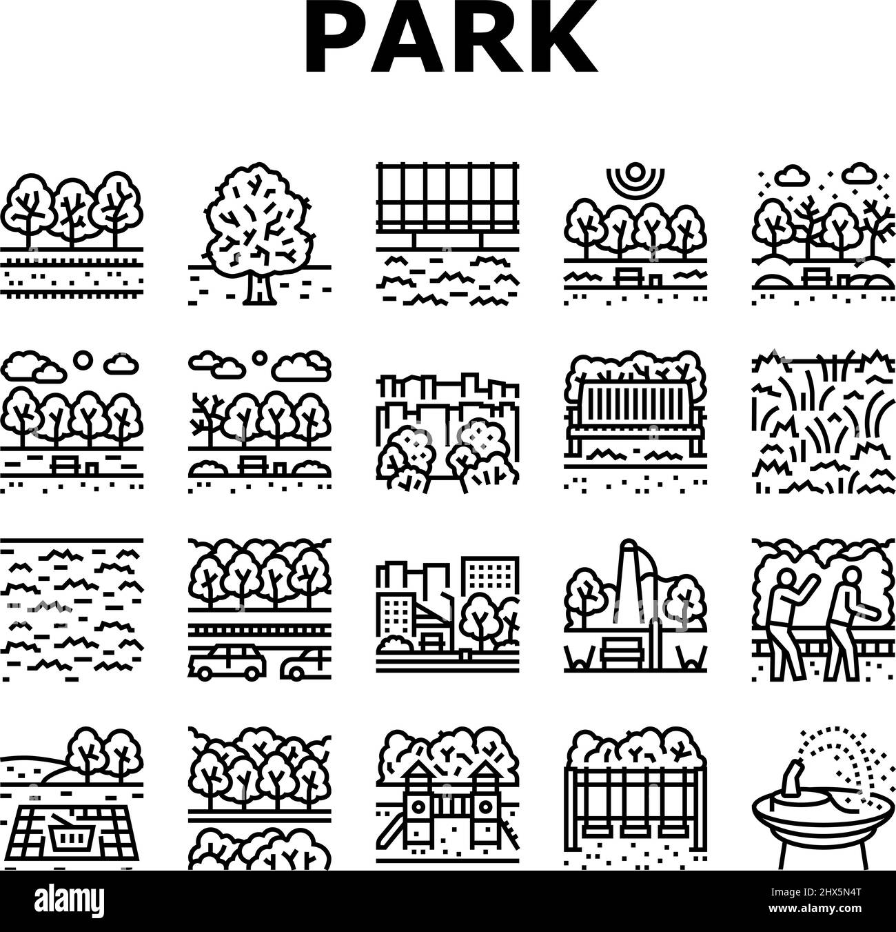 Park Meadow Nature And Playground Icons Set Vector Stock Vector Image ...