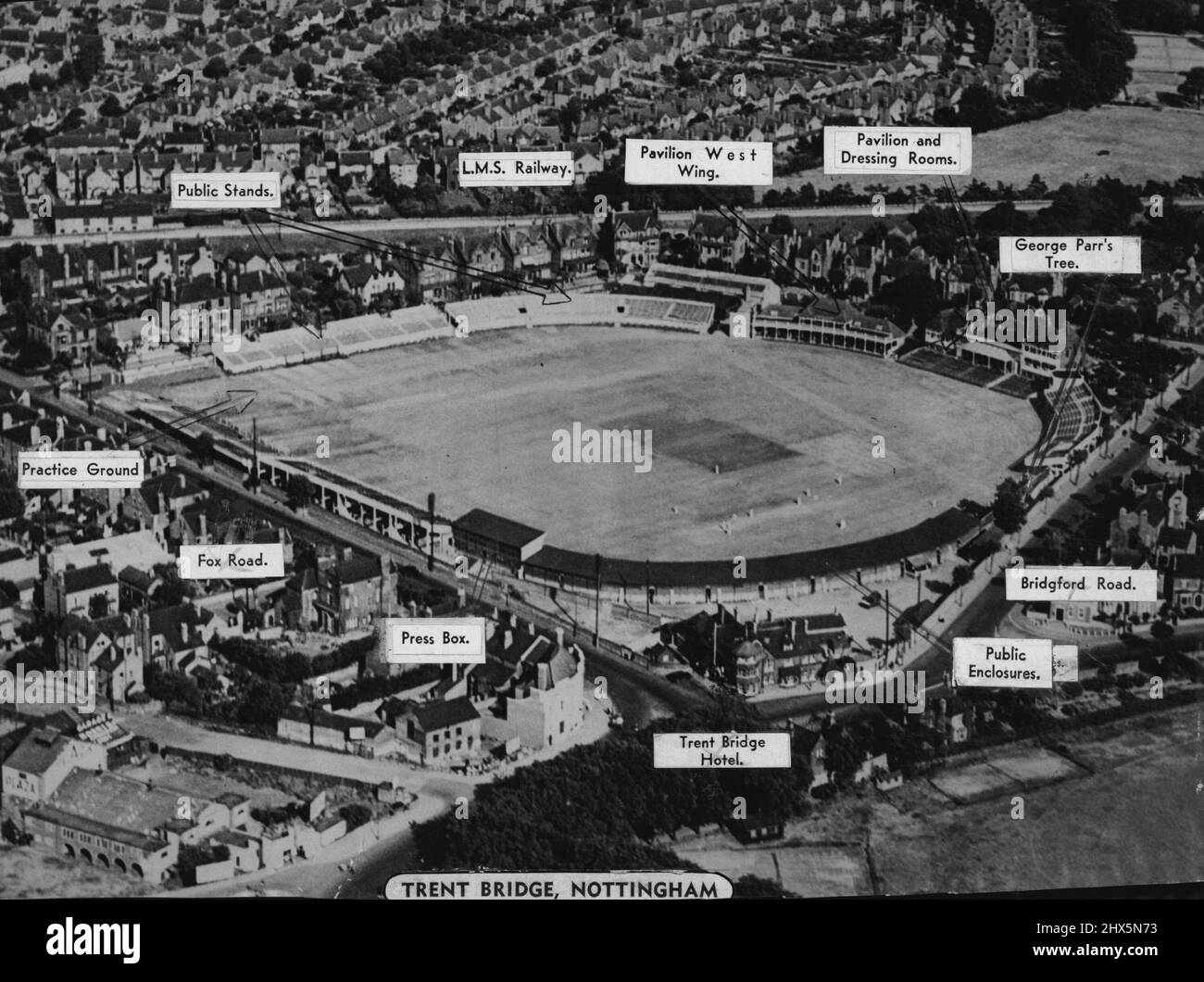 Trent Bridge, Nottingham -- Public Stands, L.M.S. Railway, Pavillion ...