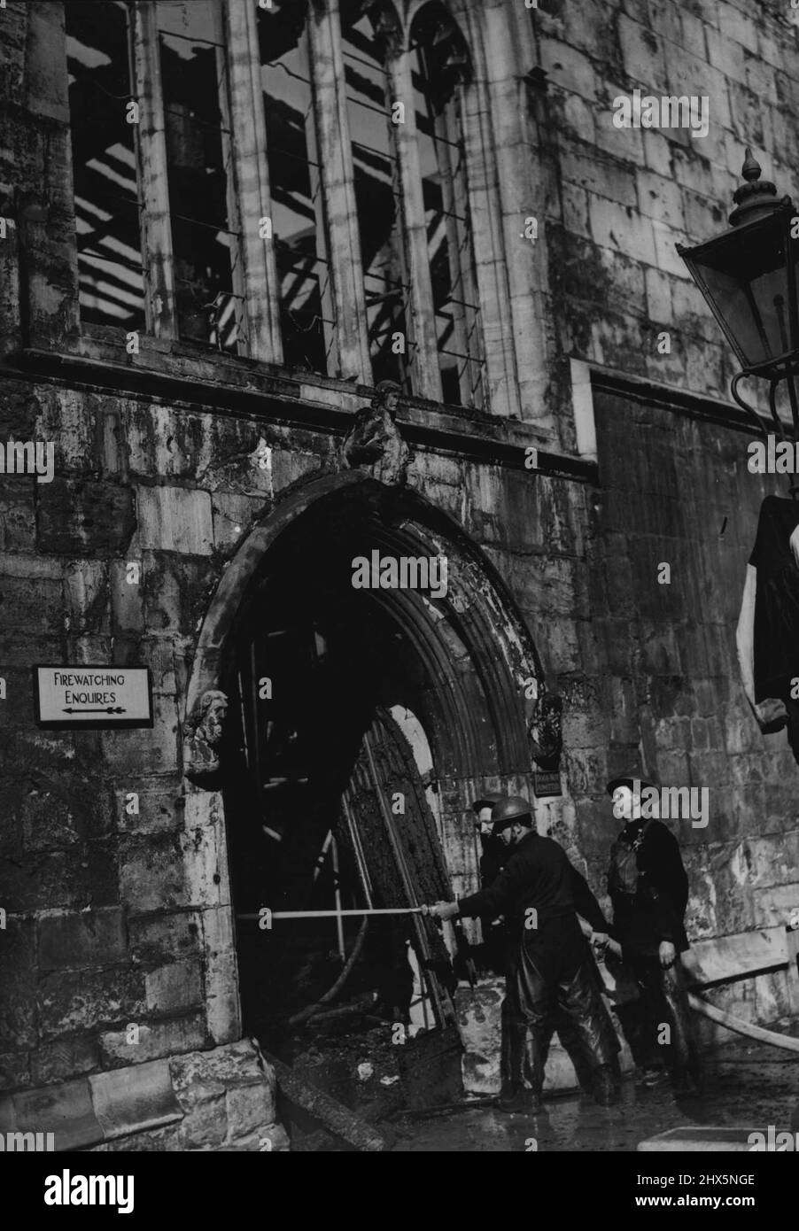 "York Blitz -- Firemen working of the burnt out York Guildhall. August ...