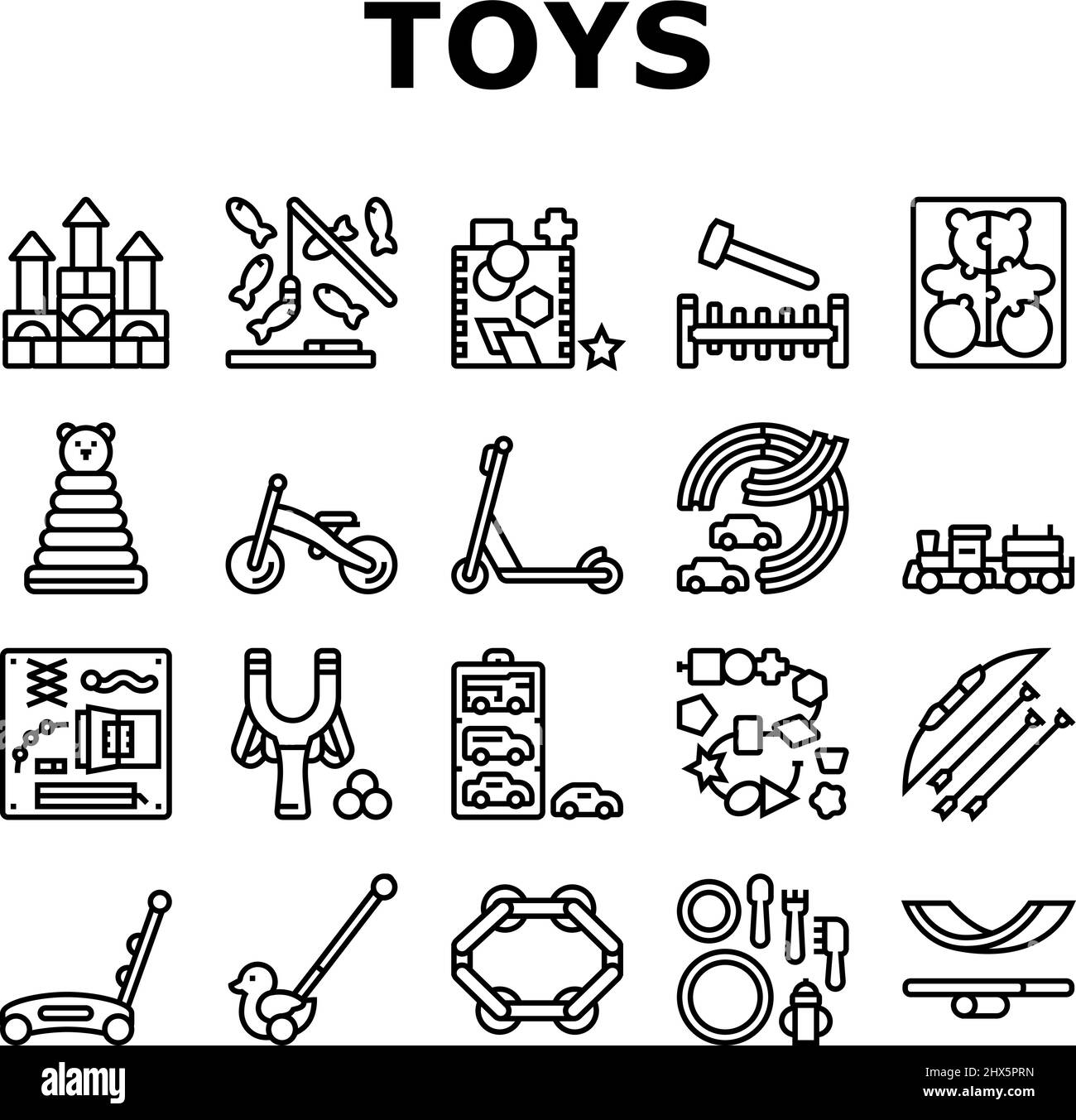 Wooden Toy For Children Play Time Icons Set Vector Stock Vector Image ...