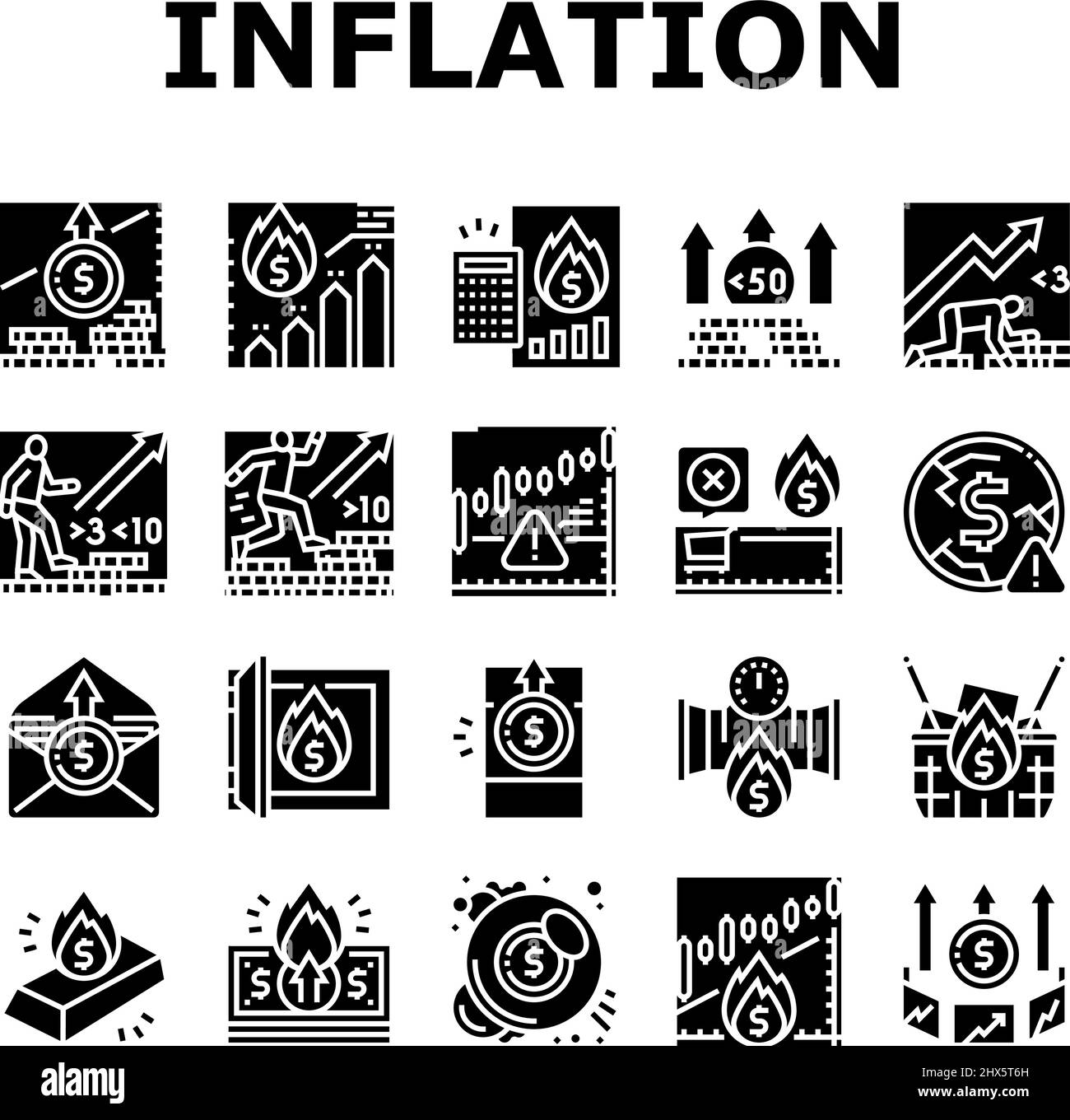 Inflation Financial World Problem Icons Set Vector Stock Vector Image ...