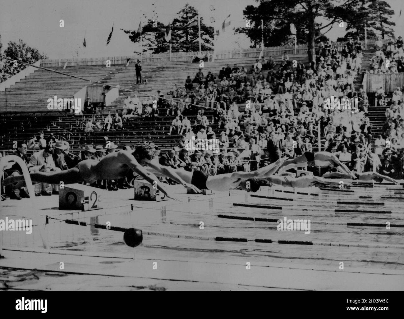 Start Of An Olympic 400 Meter Heat - (From Left) J. Bernardo, France; D ...