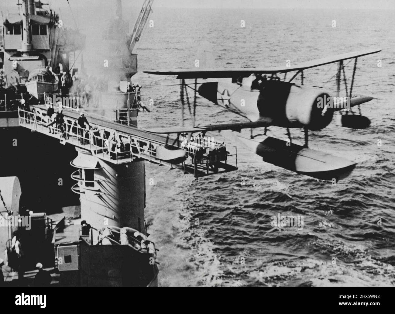 U.S. Navy Scout Plane Launched At Sea -- Off on an observation mission ...