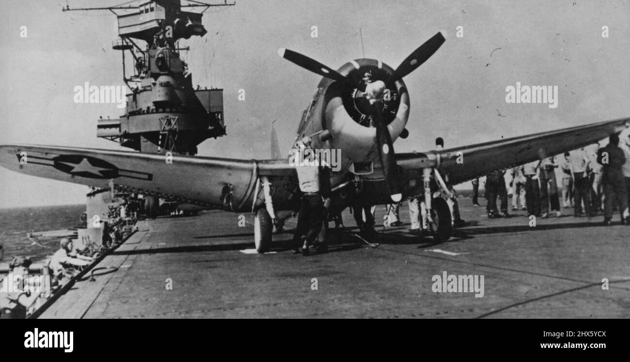 Navy dive/bomber prepared for mission against the Japanese in the ...