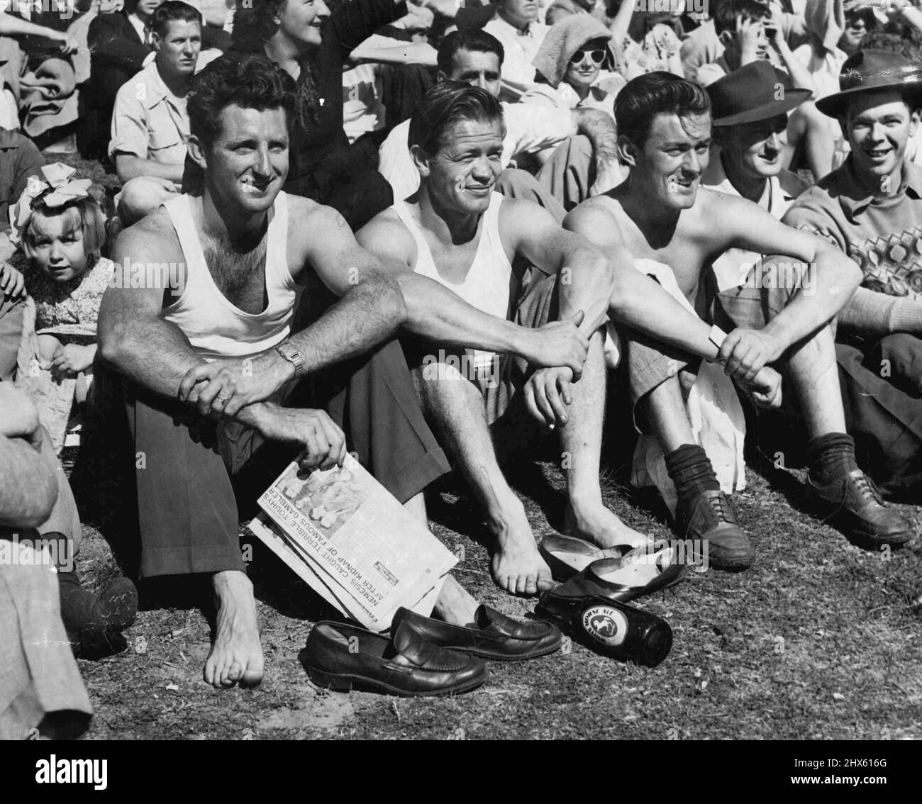 Hot Day at football. Mike Shoveller, Buddy Wright and Barry Bishop took ...