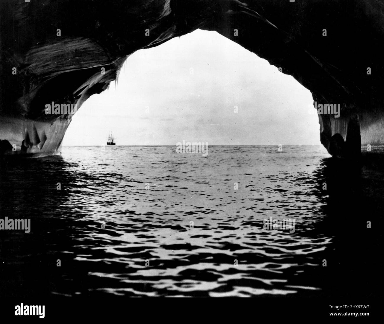 Portal in an iceberg. A remarkable view taken in the interior of a huge ...