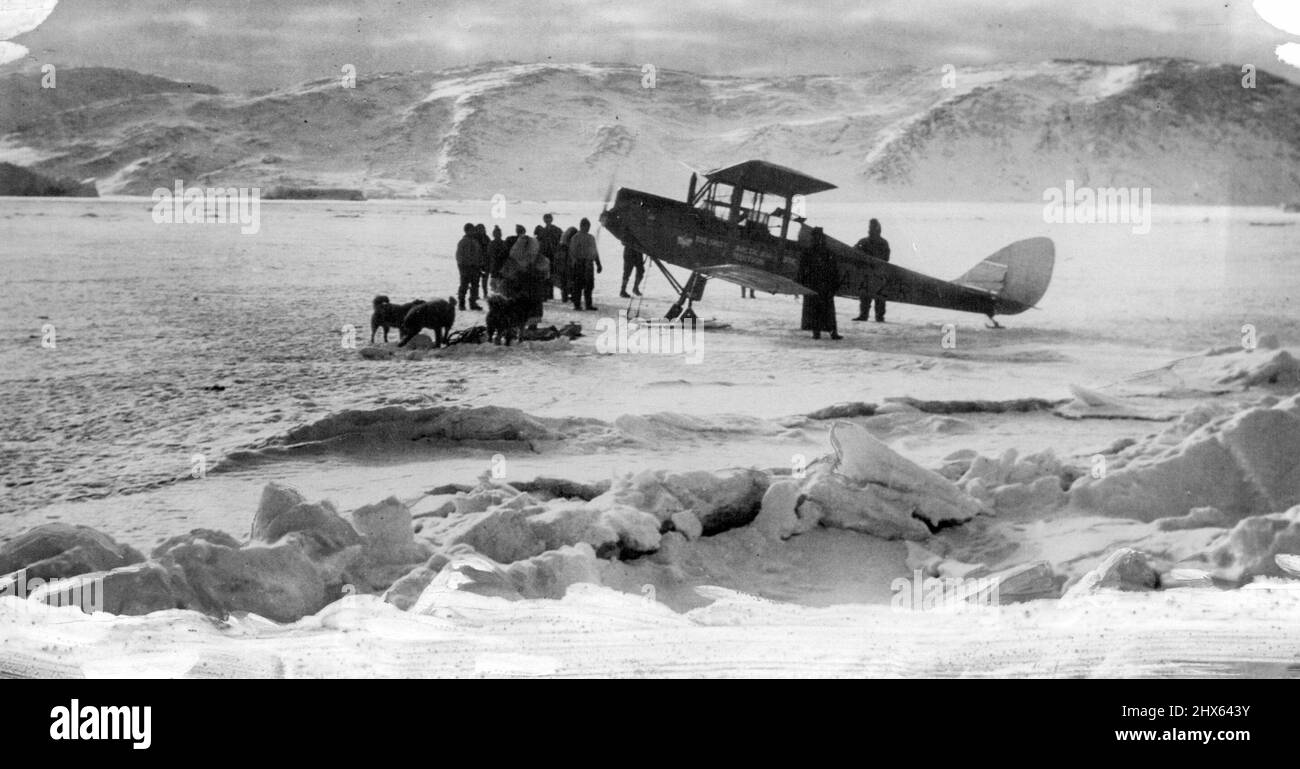 British Arctic Air Route Expedition: An expedition aeroplane on ski on ...