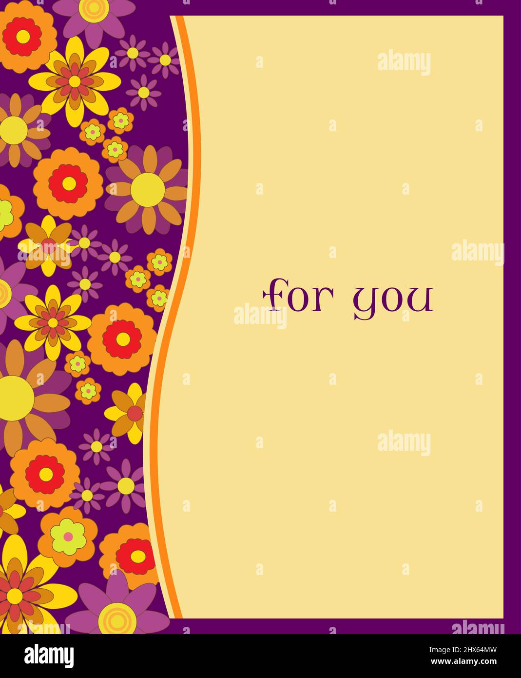 Decorative card with bright flowers. Floral retro 70s style Stock ...