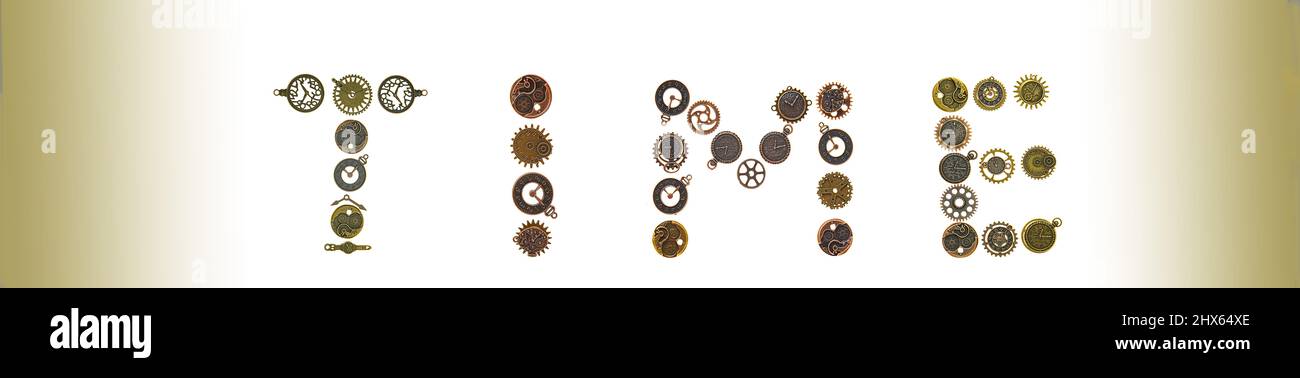 Time concept. Word time in steampunk style isolated on white background ...