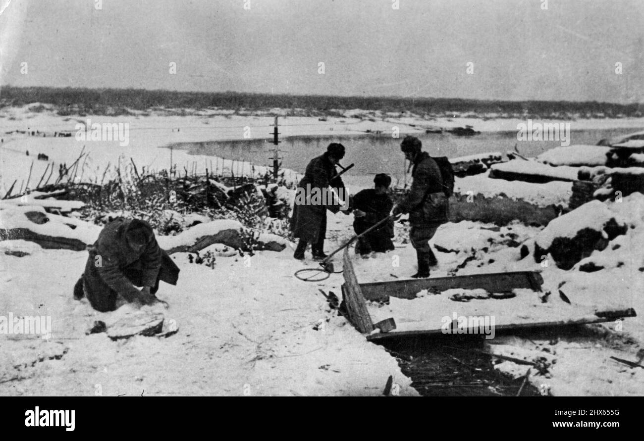 Russian Front Winter 1943 -- Sappers cleaning a road of mines under ...
