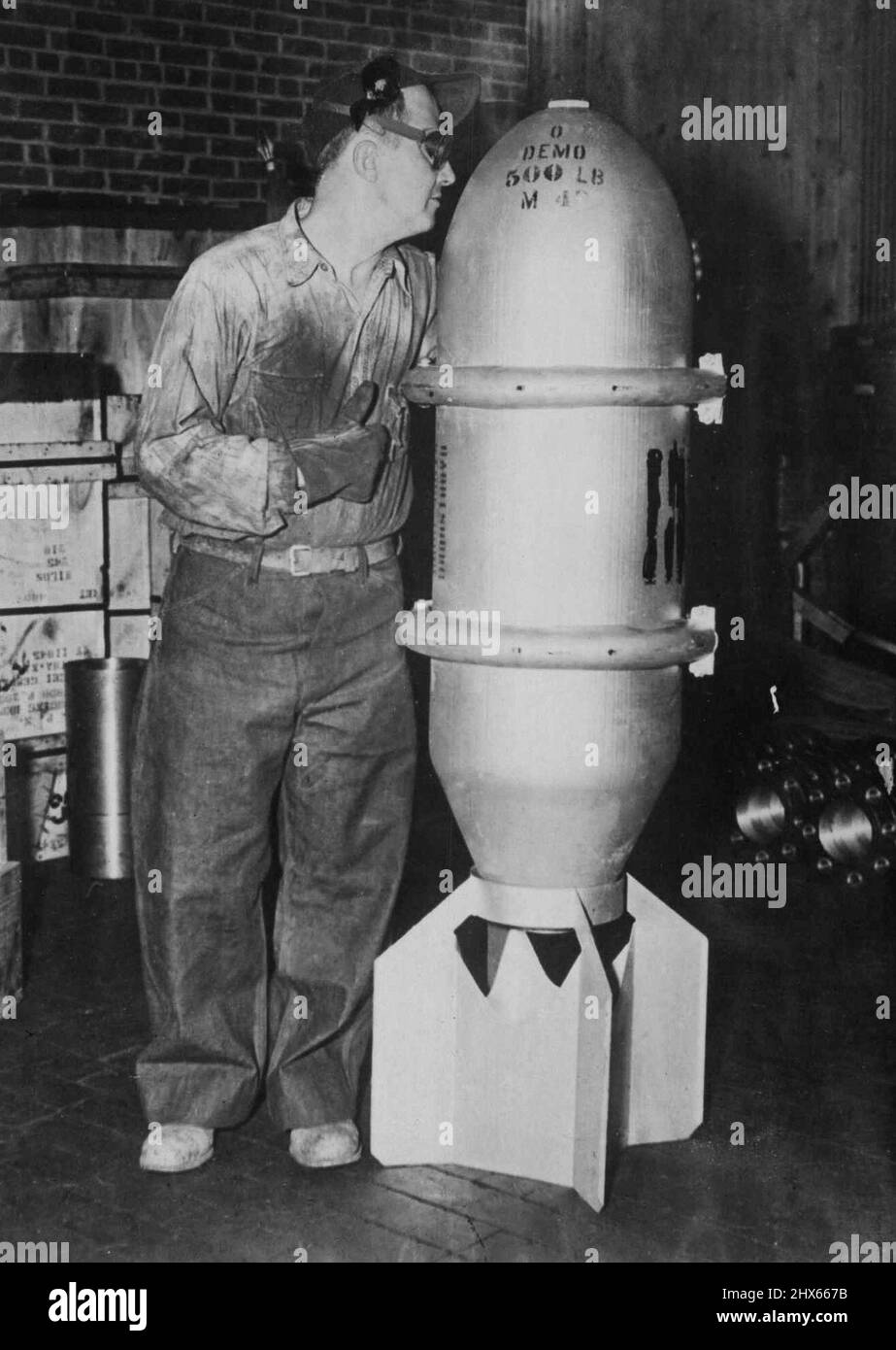 This is a 500lb. demolition bomb, turned out on a mass production line ...
