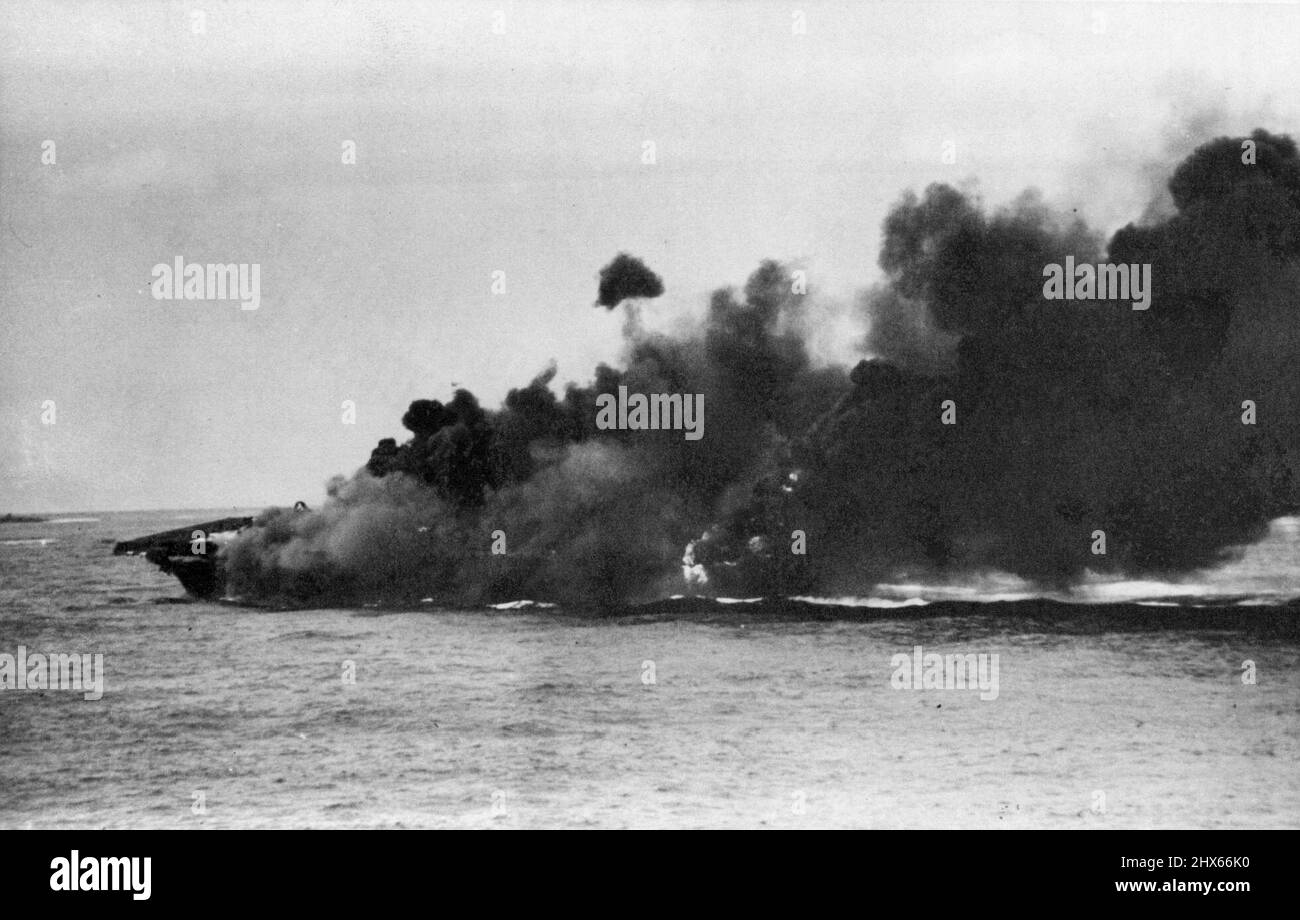 Aircraft Carrier Survives "One-Two" Punch -- Hit and set aflame by Jap ...