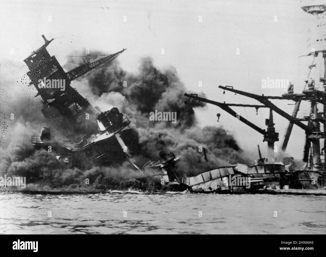 Arizona Crumpled By Jap Bombs -- Crumpled and toppling, the Battleship ...