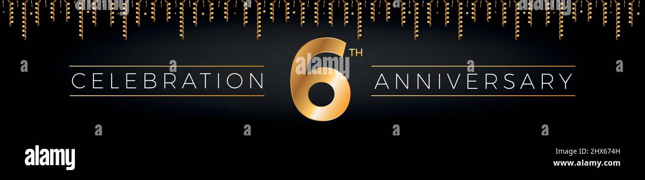 6th anniversary. Six years birthday celebration horizontal banner with ...