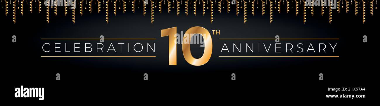 10th anniversary. Ten years birthday celebration horizontal banner with ...