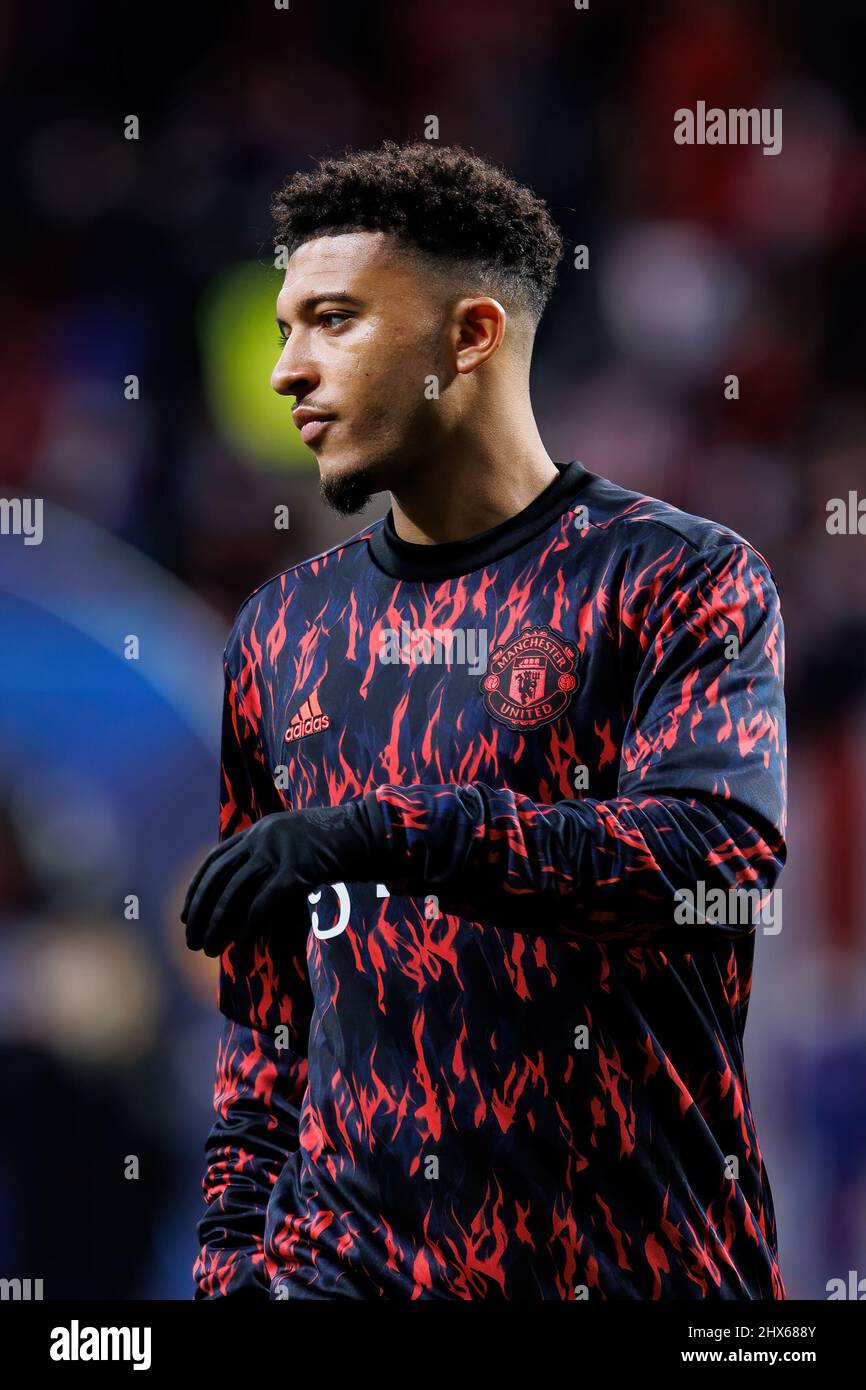 MADRID - FEB 23: Jadon Sancho warms up prior to the Champions League ...