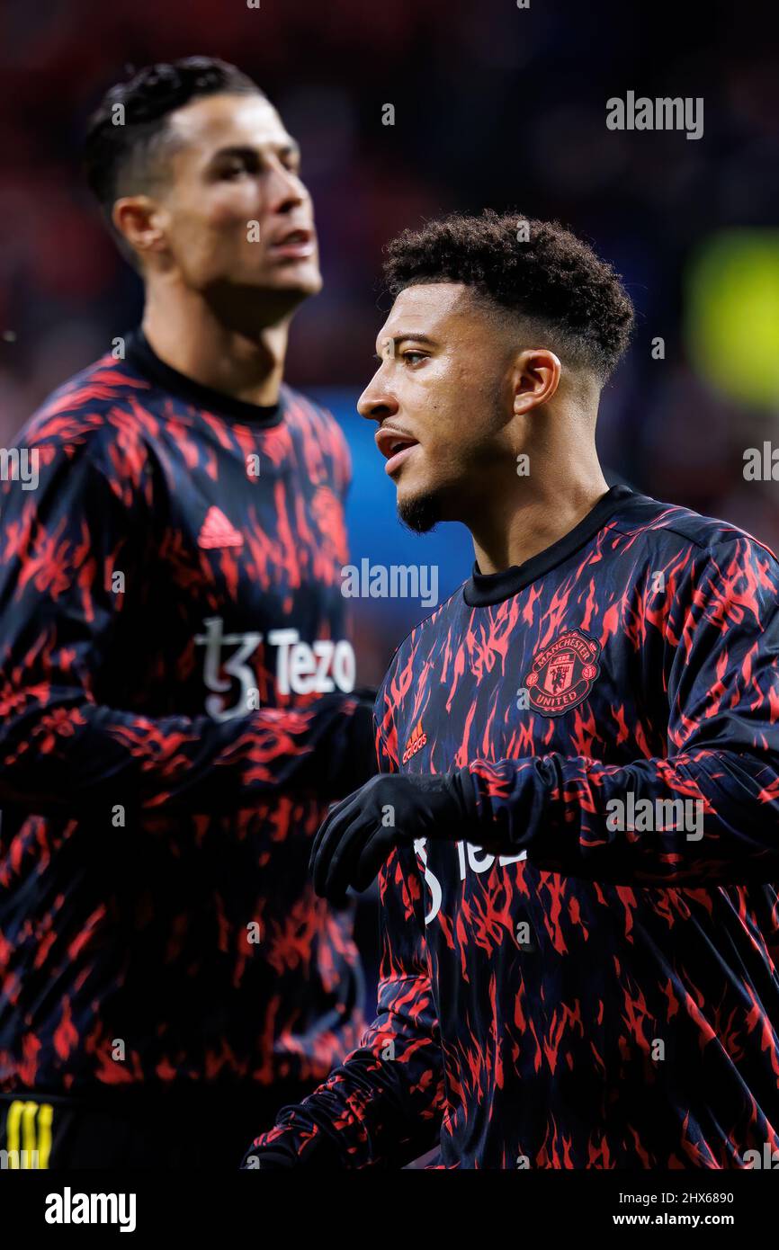 MADRID - FEB 23: Jadon Sancho warms up prior to the Champions League ...