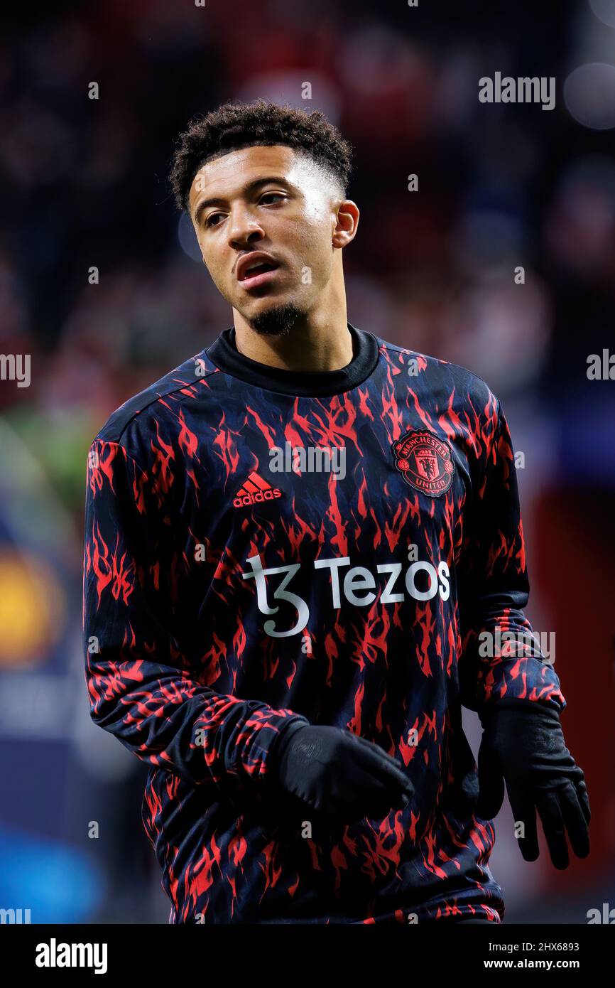 MADRID - FEB 23: Jadon Sancho warms up prior to the Champions League ...