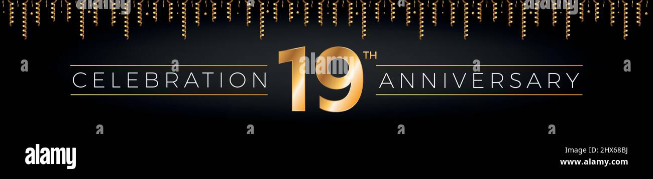 19th anniversary. Nineteen years birthday celebration horizontal banner ...