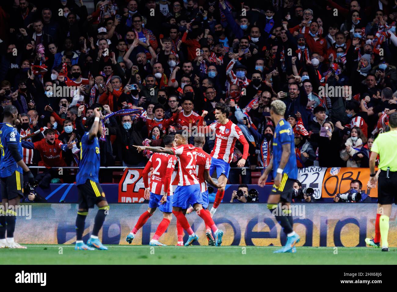 MADRID - FEB 23: Atletico players celebrate a goal at the Champions ...