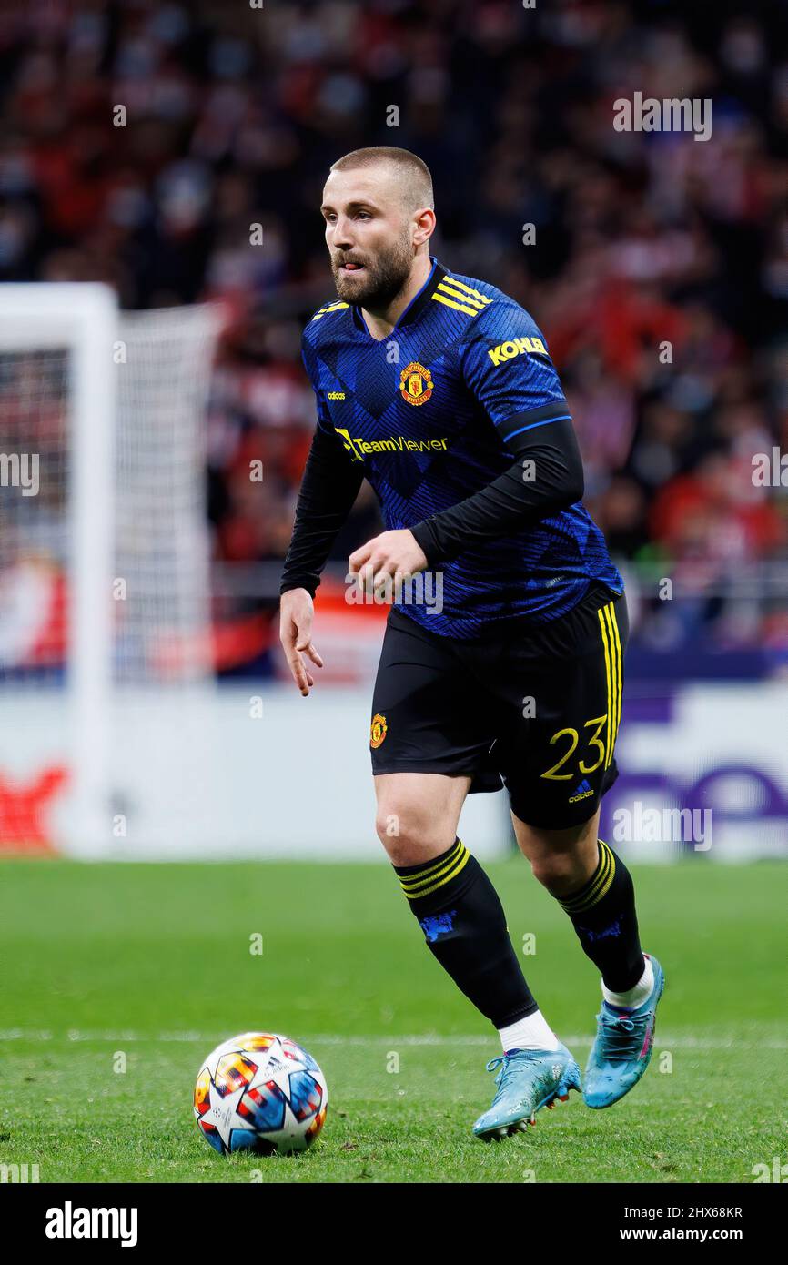 MADRID - FEB 23: Luke Shaw in action at the Champions League match ...
