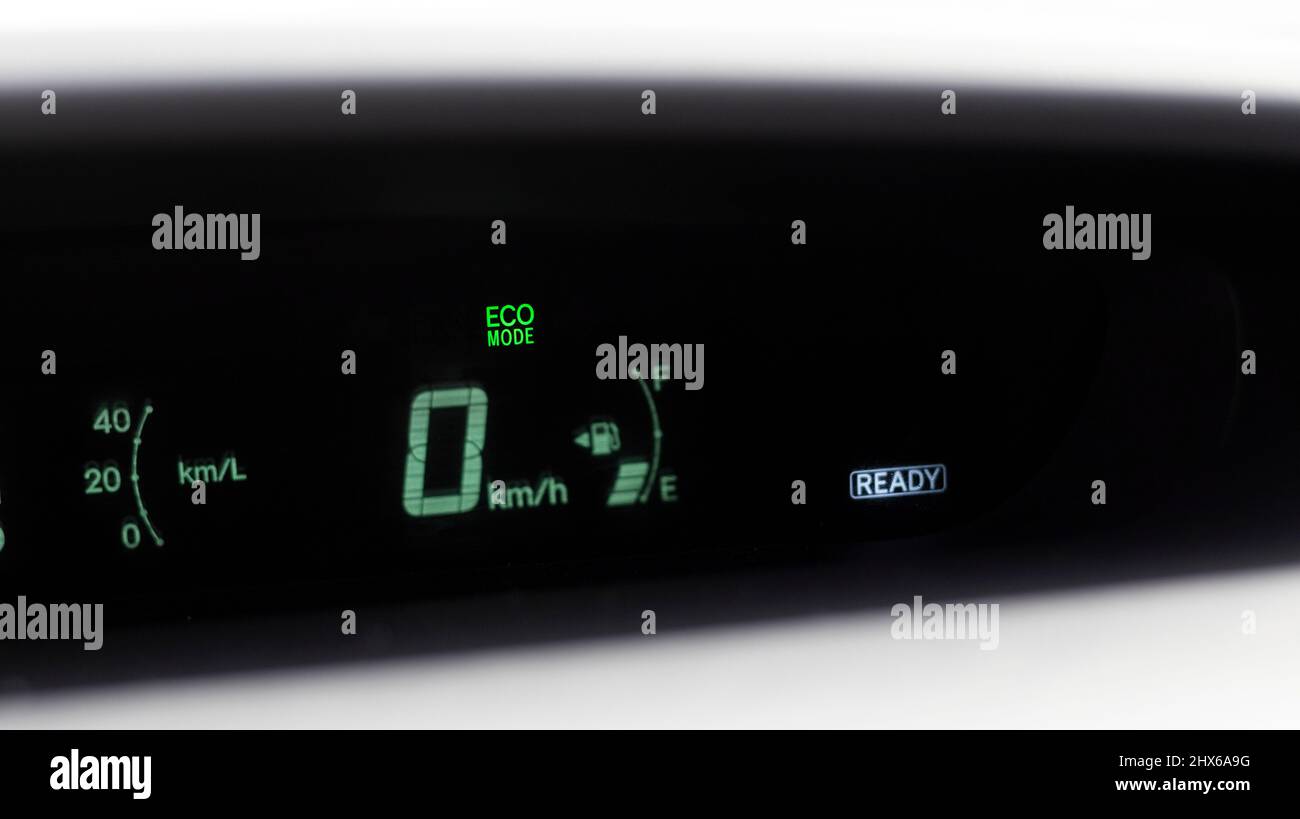 Eco mode of an Electric or hybrid car digital speedometer Stock Photo ...