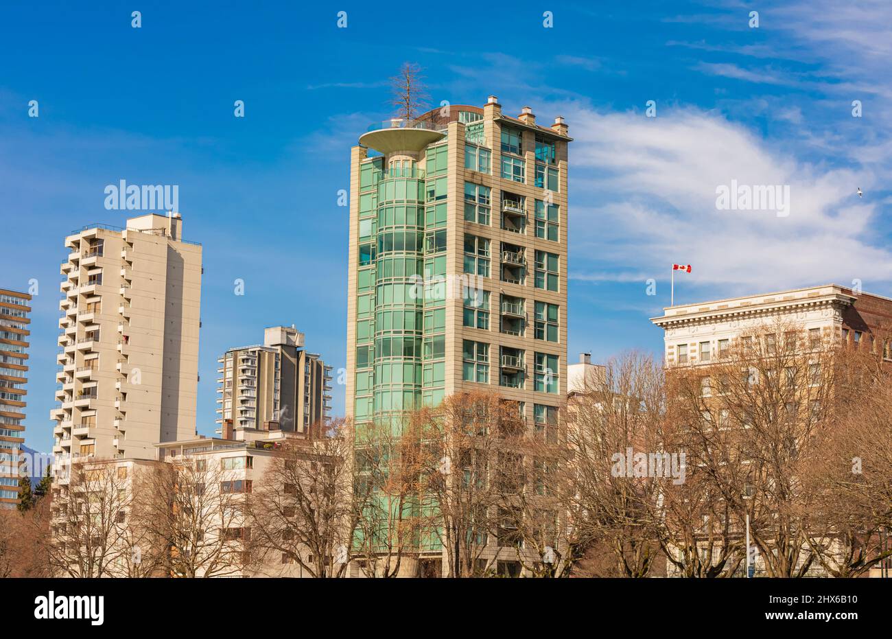 Facade detail of a modern high-rise apartment building. Abstract ...