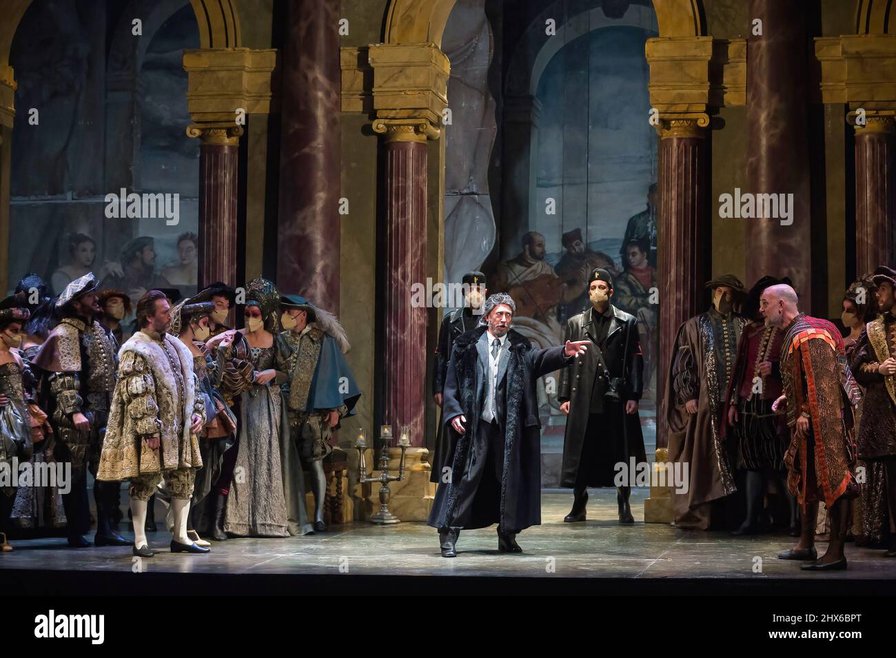 Actors are seen performing and singing during a general rehearsal of ...