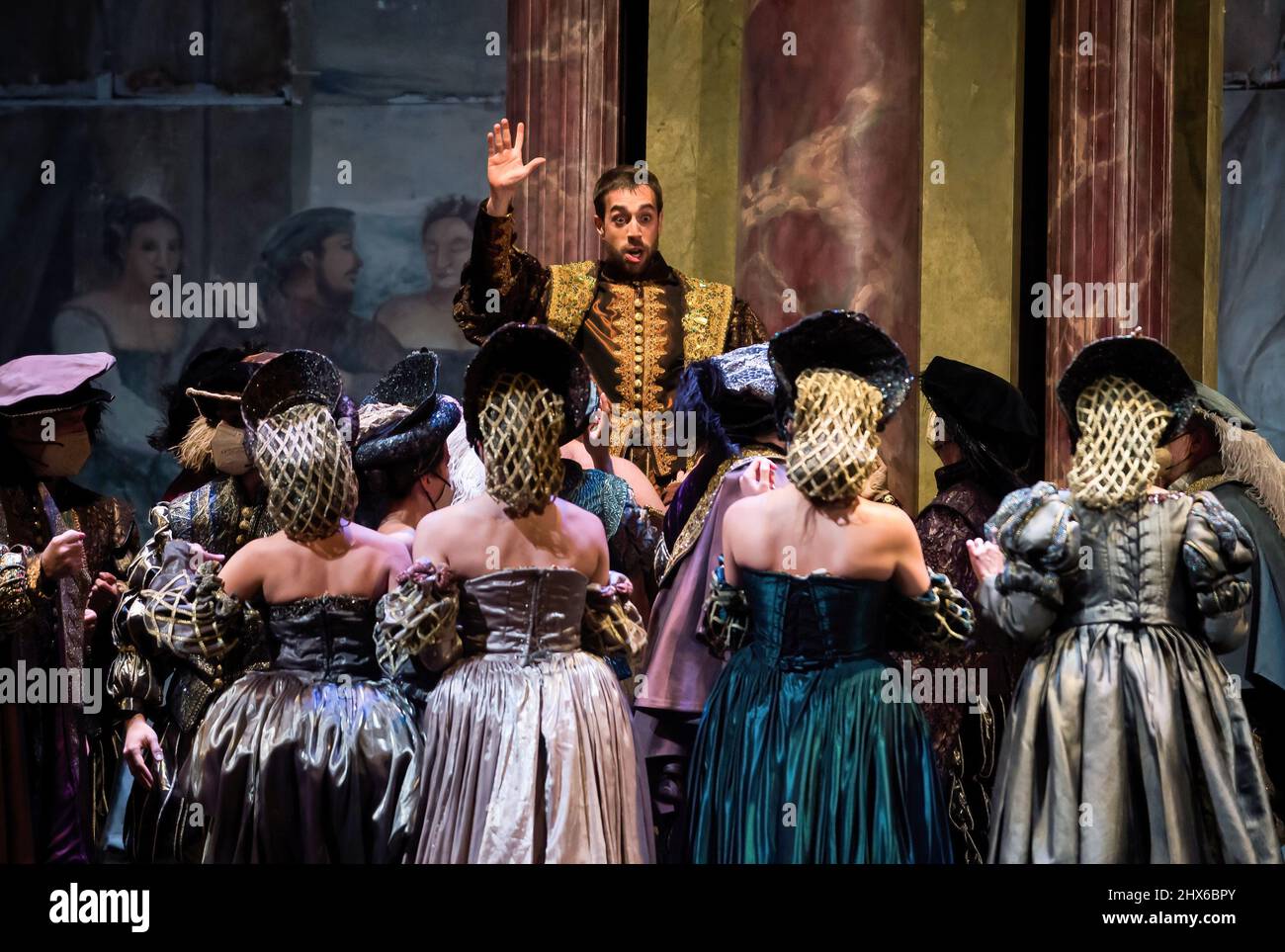 Actors are seen performing and singing during a general rehearsal of ...