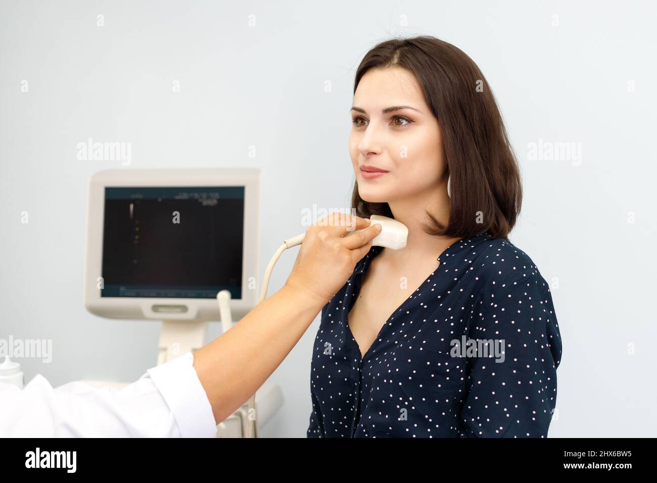 Routine medical ultrasound examination for cancer in the clinic Stock ...