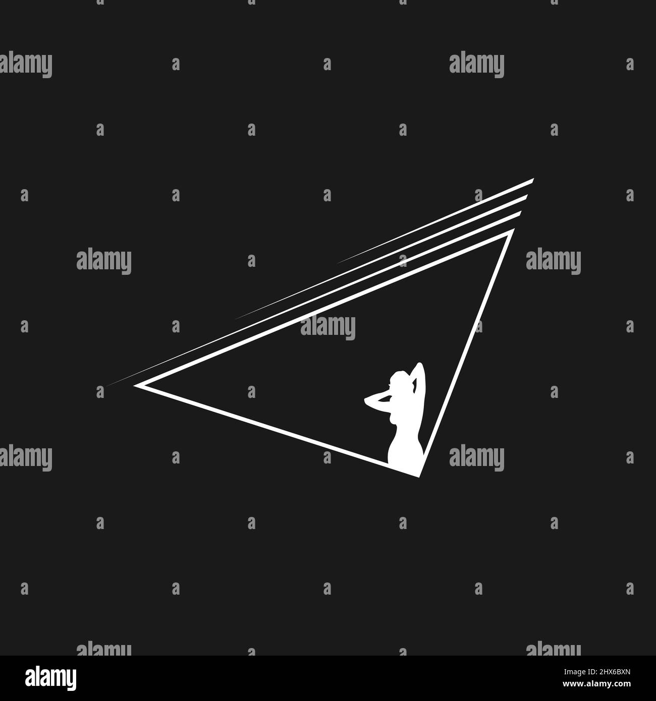 Retrowave triangle, 1980s style with the sexy woman silhouette. Black ...