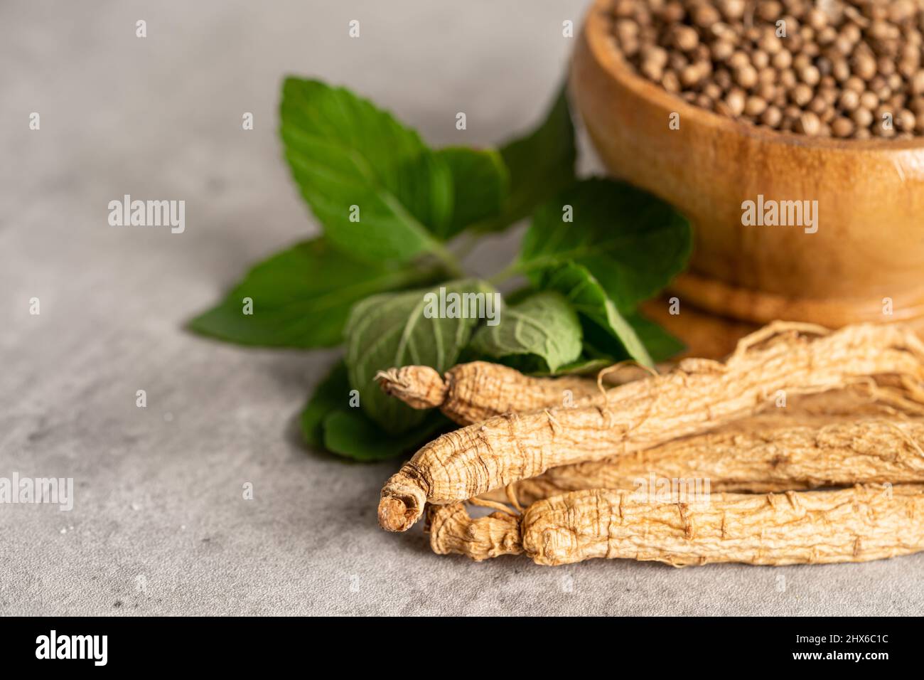 Ginseng, dried vegetable herb. Healthy food famous export food in Korea ...