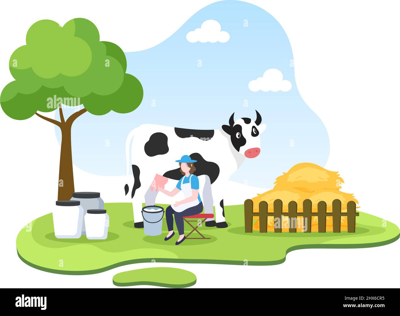 Cartoon farmer production cow milk hi-res stock photography and images ...