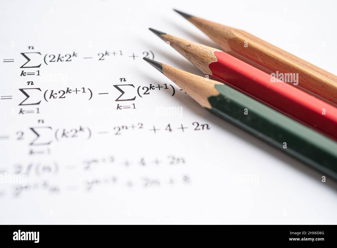 Pencil on mathematic formula exercise test paper in education school ...